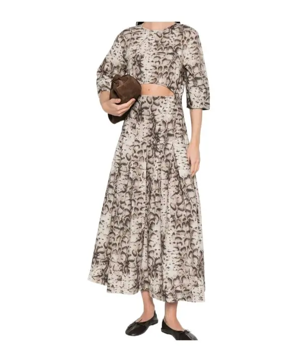 Pinko Cutout Animal-printed Pleated Midi Dress