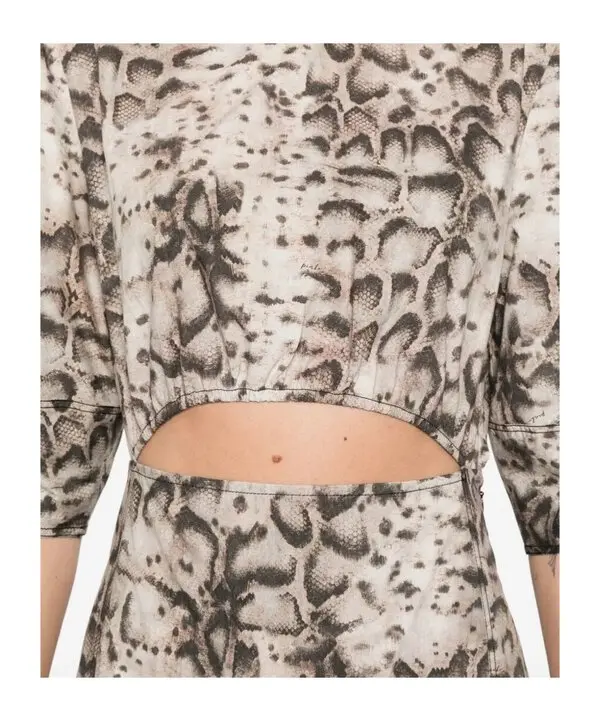 Pinko Cutout Animal-printed Pleated Midi Dress