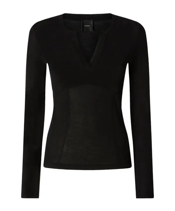 Pinko Bustier-detail V-neck Sweater - Black
