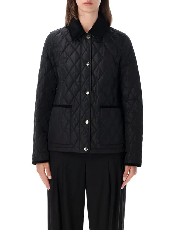 Burberry Quilted Nylon Jacket With Corduroy Collar And Check Lining - Black/sand Ip Check