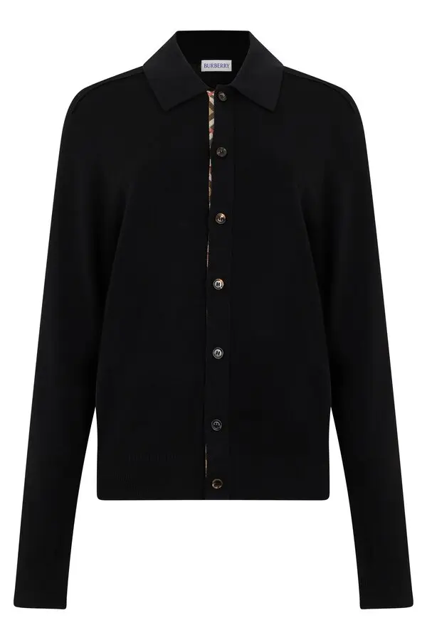 Burberry Long-sleeve Wool Polo Shirt With Button Front - Black