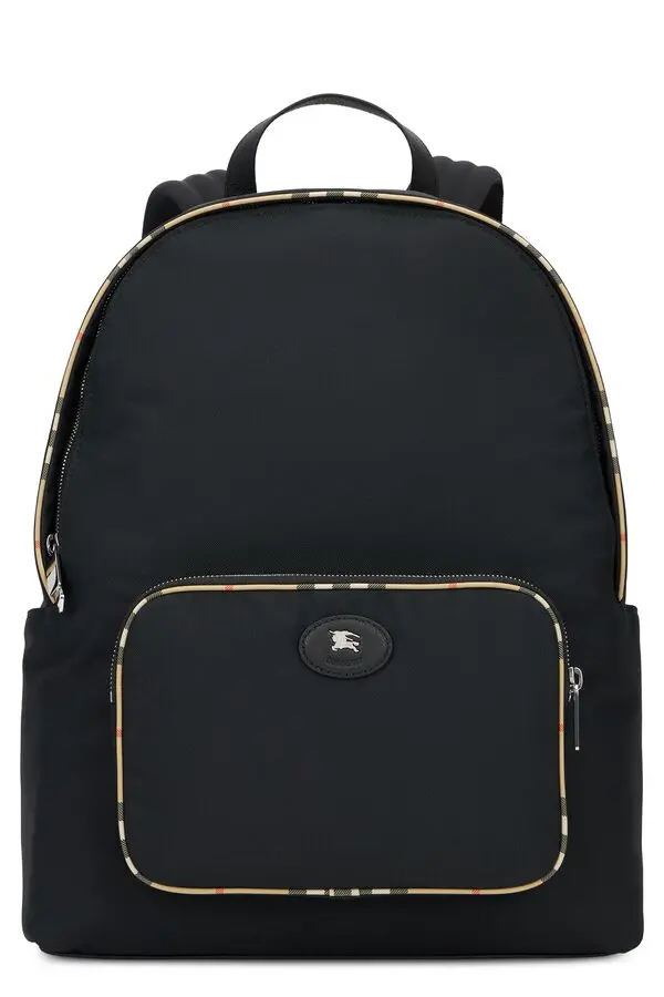 Burberry Tartan Trimmed Zip Pocket Backpack - Black
