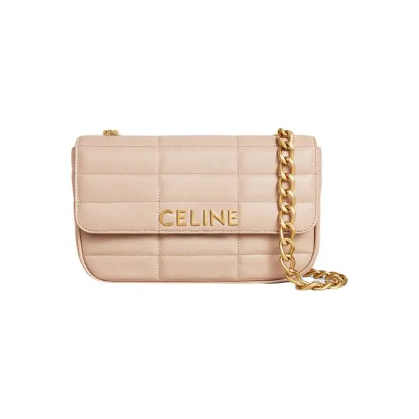 Celine Quilted Shoulder Bag With Chain Strap - Nude