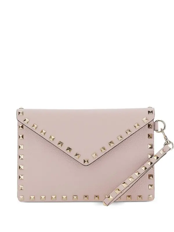 Valentino Garavani Rockstud Grained Leather Clutch Pouch - Lightivory