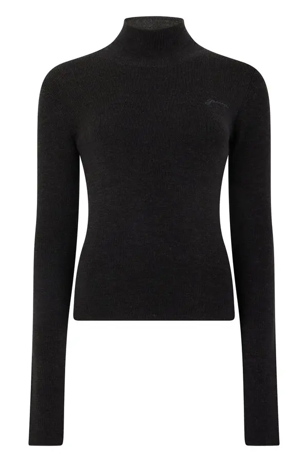 GANNI Fitted Wool Turtleneck Cropped Sweater