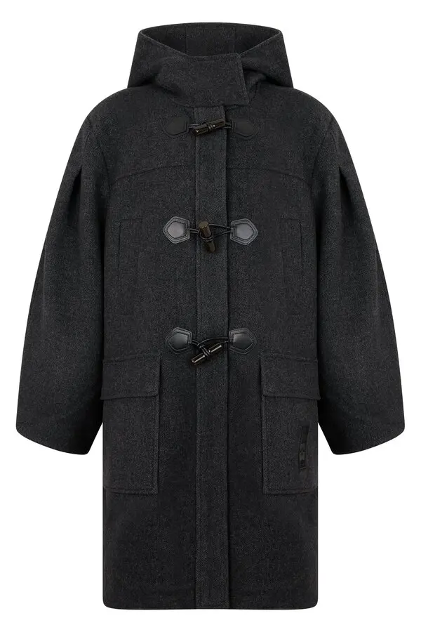 GANNI Hooded Wool-blend Coat With Adjustable Hood And Button Front - Heather Grey