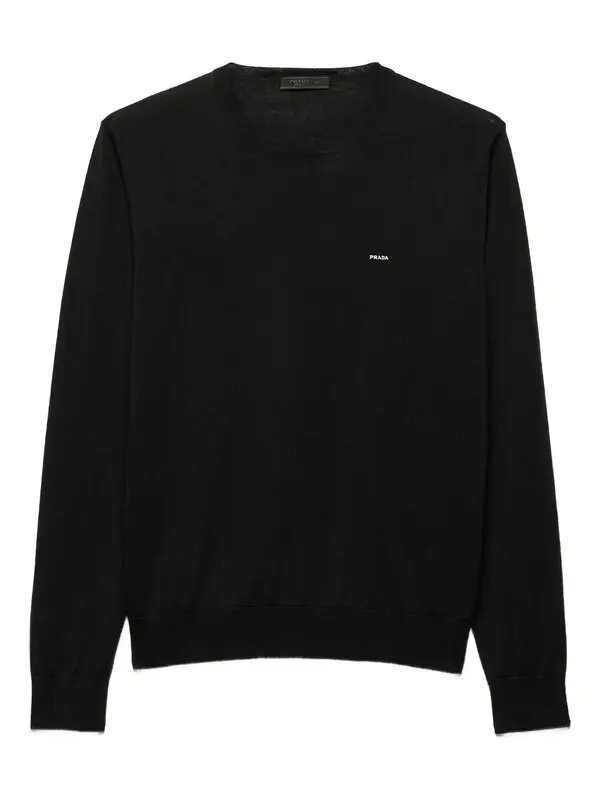 Prada Black Crew Neck Fine Knit Pullover - Nero