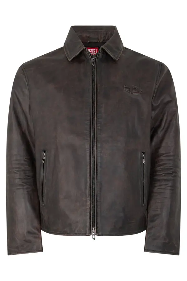 DIESEL® Leather Zip-up Jacket With Classic Collar