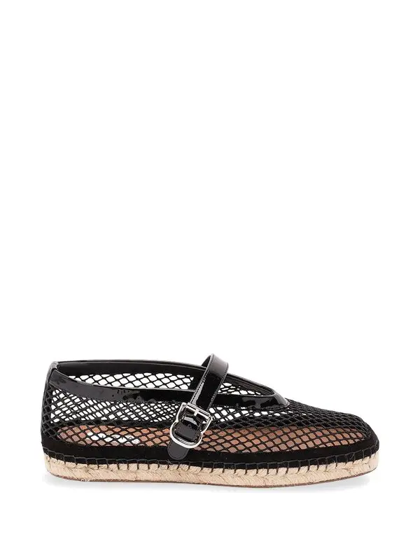 Alaïa Fishnet Espadrille Mary Jane Flats - Noir