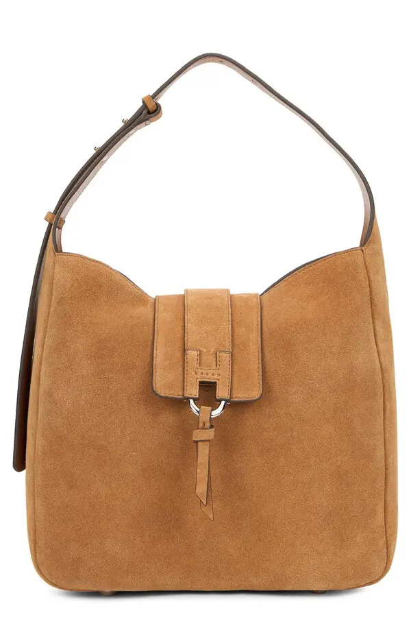 Hogan Suede Shoulder Handbag With Front Flap Closure, 28x29x9 Cm