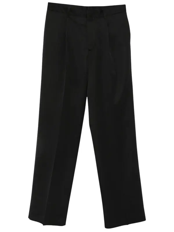 LARDINI Virgin Wool Trousers With Viscose Trim - Black