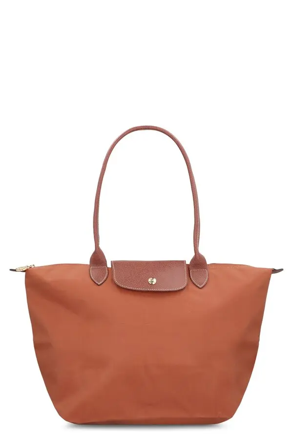 Longchamp Foldable Nylon Tote Handbag - Cognac