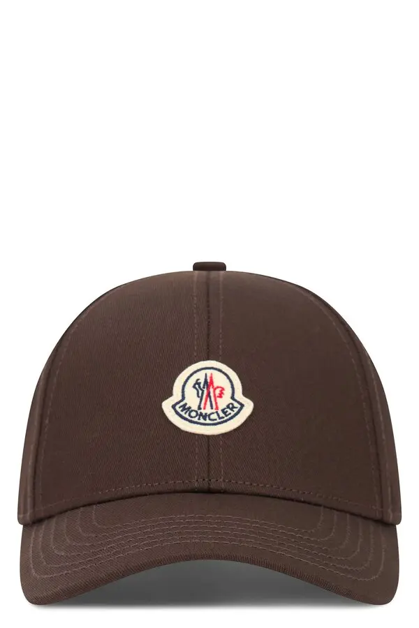 Moncler Monogram Logo Cotton Baseball Cap - Brown