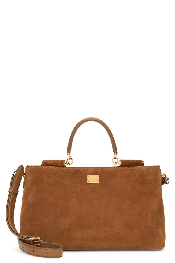 Dolce & Gabbana Calfskin Top Handle Bag With Adjustable Shoulder Strap - Camel