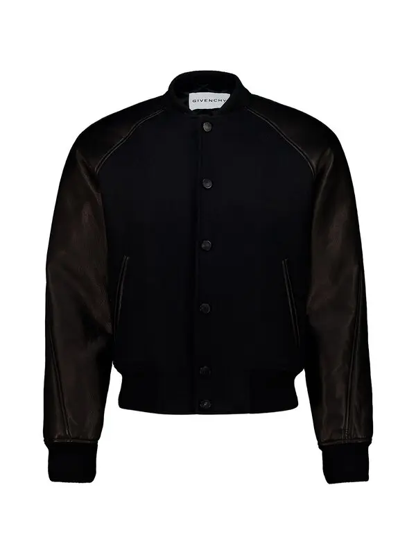Givenchy Bomber Jacket With Leather Sleeves - Blackwhite