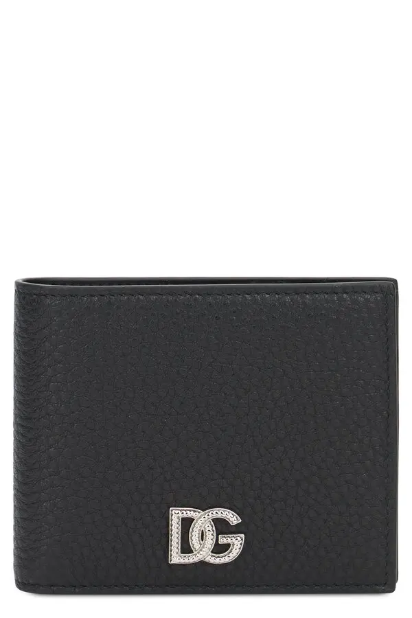 Dolce & Gabbana Minimalist Logo Wallet In Calfskin With Luminous Front Detail - Black