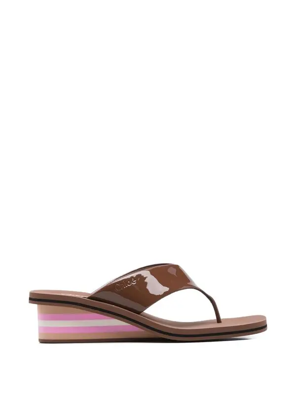 Chloé Striped Wedge Flip-flop Sandals - Coffeepink