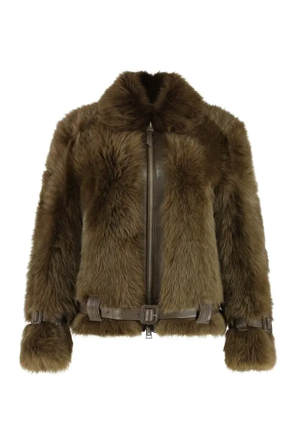 TOM FORD Fur And Leather Moto Jacket With Belted Cuffs - Green