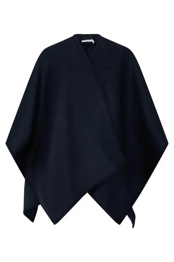 Max Mara Elegant Virgin Wool Poncho With Frayed Edges - Blue