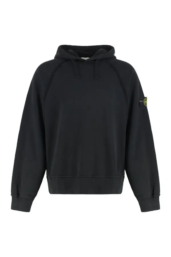 Stone Island Cotton Hoodie With Removable Logo Patch - Black
