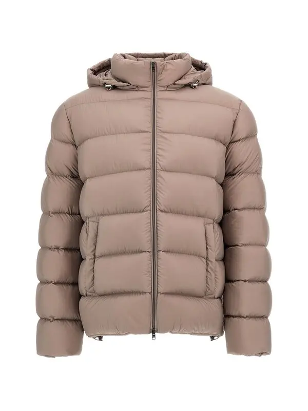Herno Quilted Hooded Zip-up Jacket - Tortora