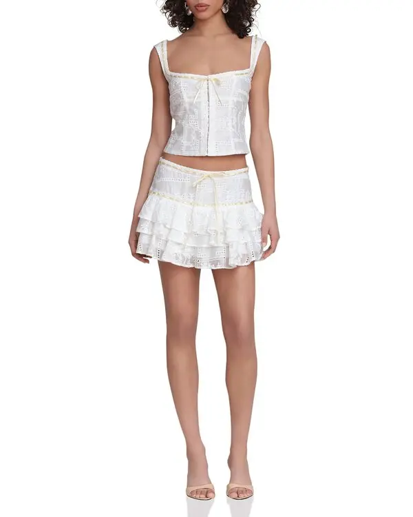 Avec Les Filles Embroidered Tiered Mini Skirt