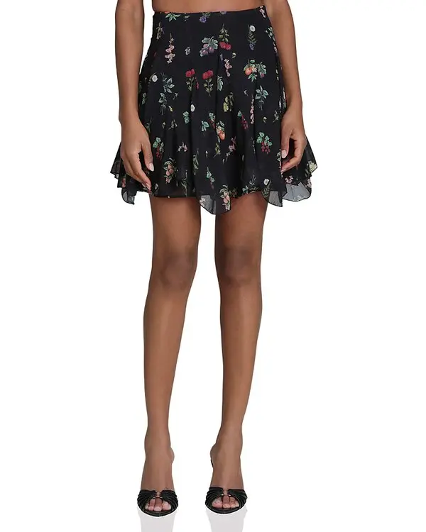 Avec Les Filles Floral Chiffon Bias Ruffle Mini Skirt