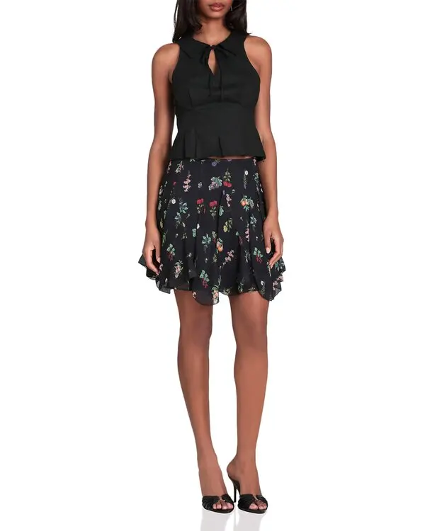 Avec Les Filles Floral Chiffon Bias Ruffle Mini Skirt
