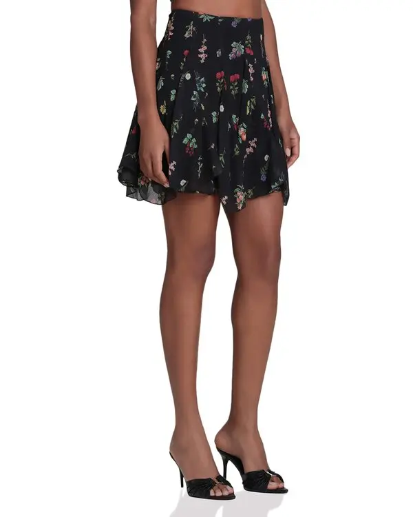 Avec Les Filles Floral Chiffon Bias Ruffle Mini Skirt