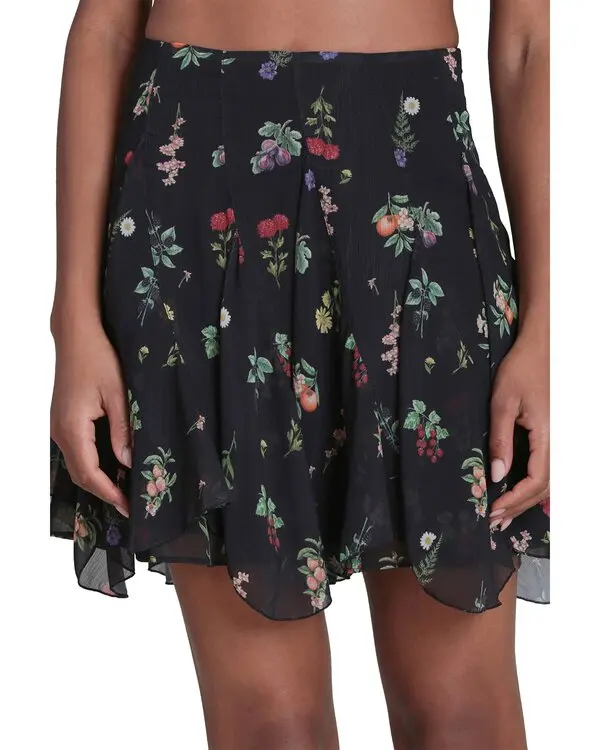 Avec Les Filles Floral Chiffon Bias Ruffle Mini Skirt