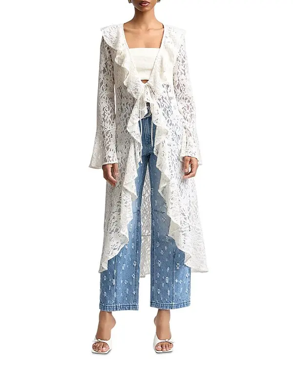 Avec Les Filles Lace Cascade Duster Jacket - White