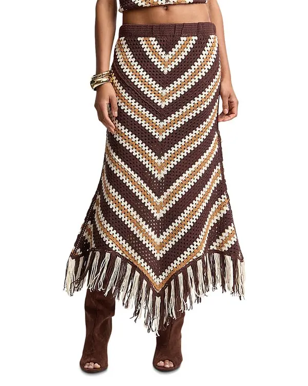 Avec Les Filles Chevron Crochet Maxi Skirt With Fringe