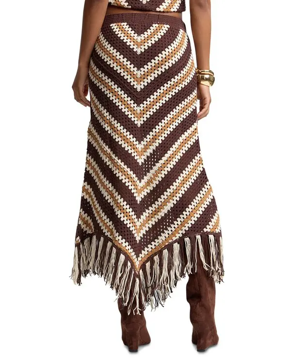 Avec Les Filles Chevron Crochet Maxi Skirt With Fringe