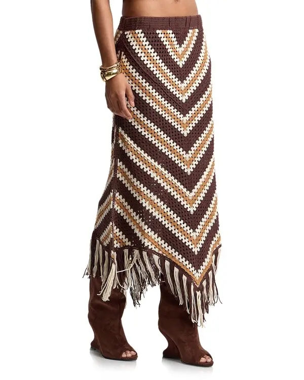 Avec Les Filles Chevron Crochet Maxi Skirt With Fringe