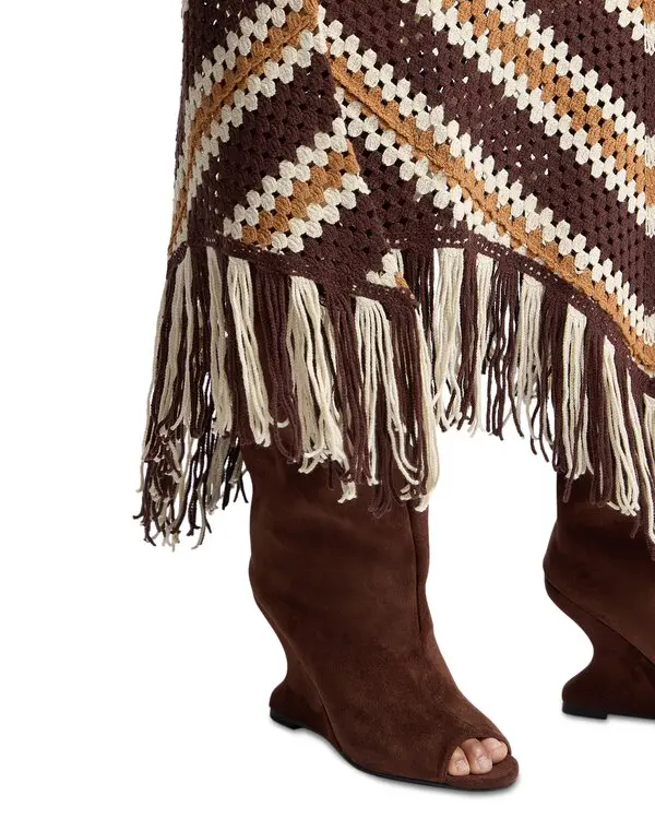 Avec Les Filles Chevron Crochet Maxi Skirt With Fringe