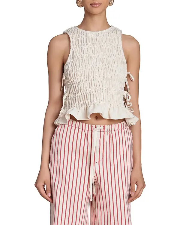Avec Les Filles Side Tie Ruffle Hem Top