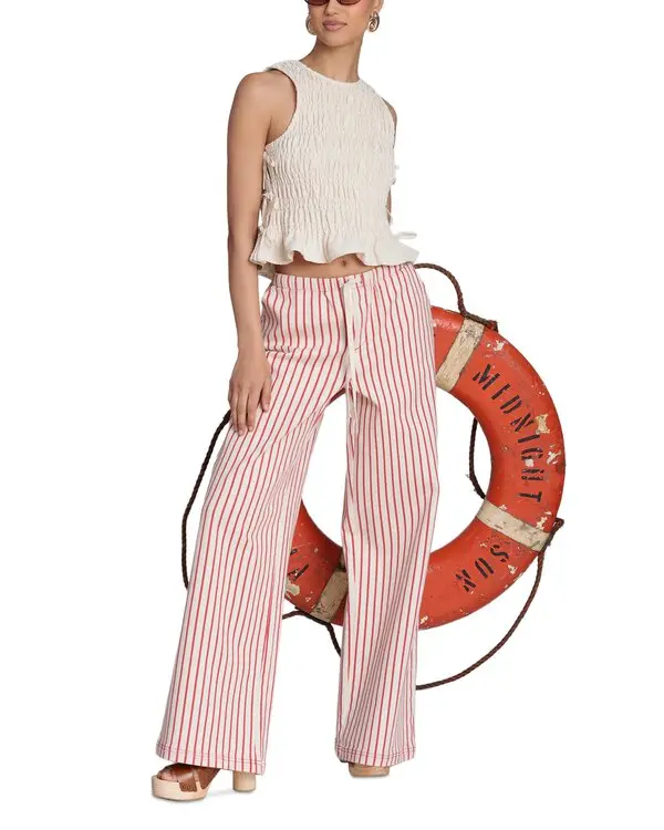 Avec Les Filles Side Tie Ruffle Hem Top