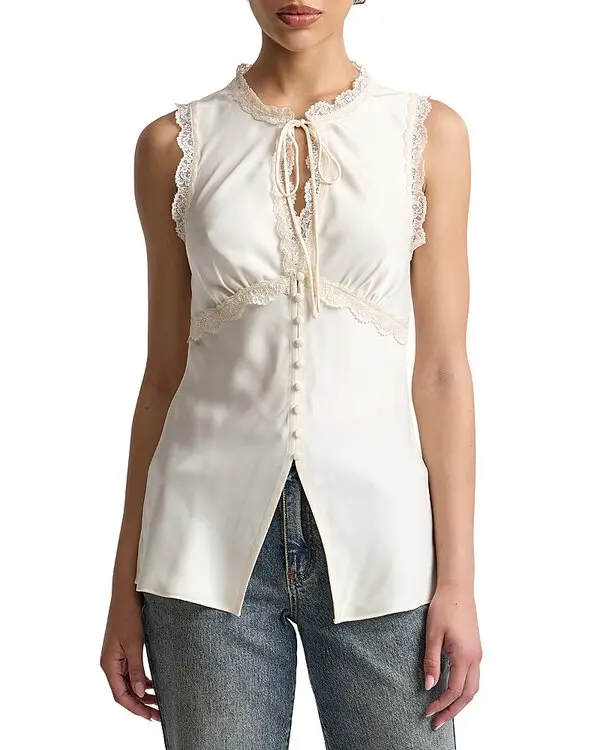 Avec Les Filles Satin Empire Waist Cutaway Top