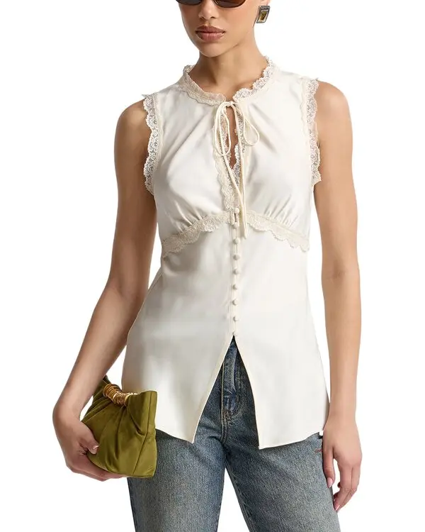Avec Les Filles Satin Empire Waist Cutaway Top