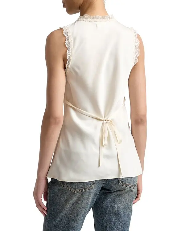 Avec Les Filles Satin Empire Waist Cutaway Top