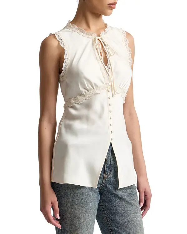 Avec Les Filles Satin Empire Waist Cutaway Top