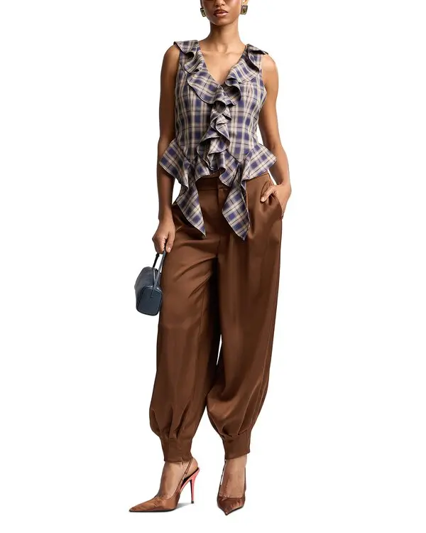 Avec Les Filles Plaid Ruffle Top
