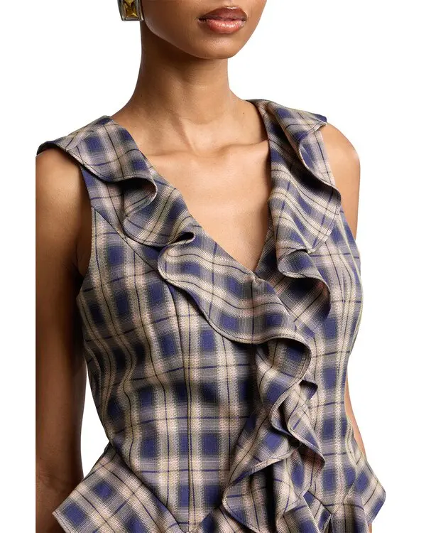 Avec Les Filles Plaid Ruffle Top