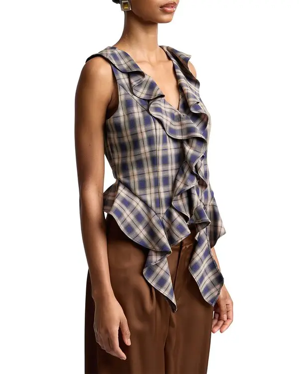 Avec Les Filles Plaid Ruffle Top