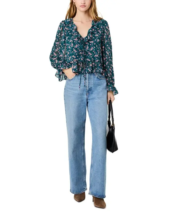 French Connection Marina Lucia Floral Ruffle Trim Top