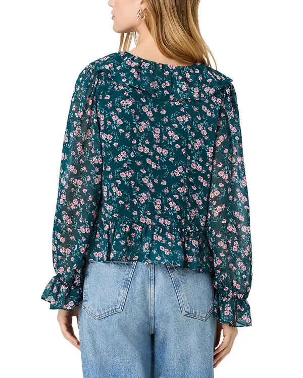 French Connection Marina Lucia Floral Ruffle Trim Top