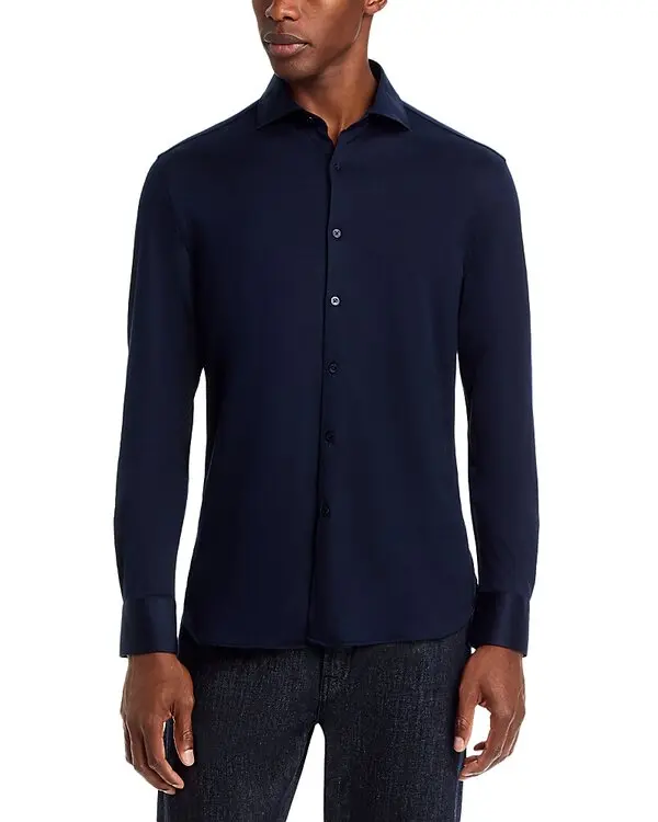 Canali Cotton & Lyocell Jersey Sportshirt - Navy