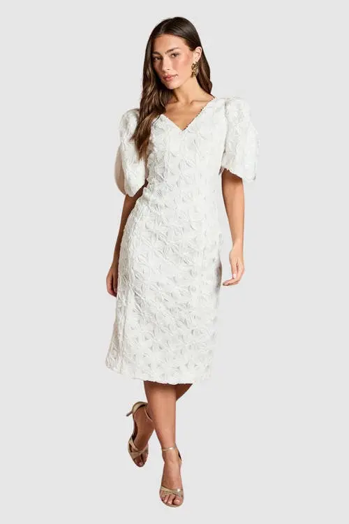 Coast Floral Pleated Puff Sleeve Pencil Dress - Ivory