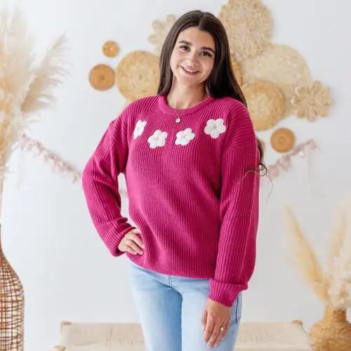 SWEET WINK Floral Applique Sweater