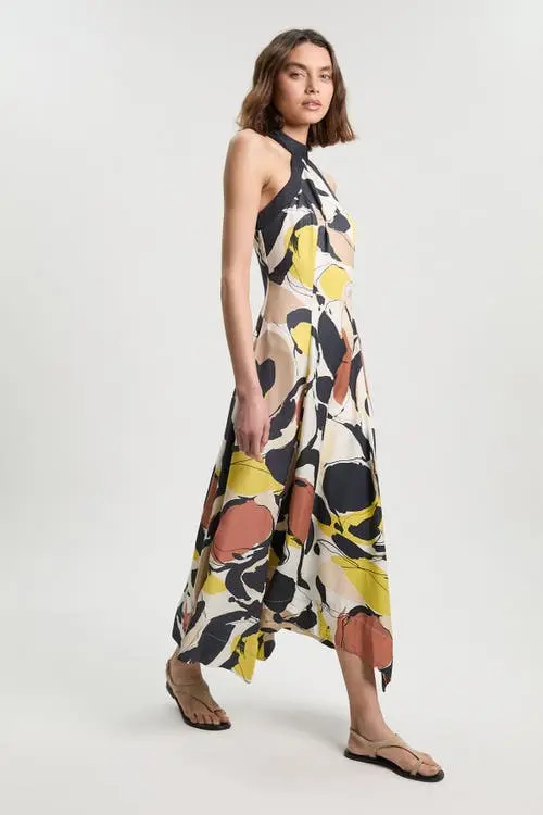 Karen Millen Abstract Print Halter Maxi Dress